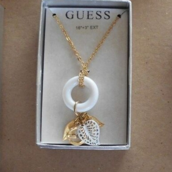 Guess | Jewelry | Vintage Guess Charm Leaves Necklace Goldtone Whit ...